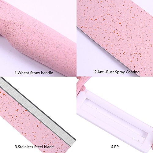 Bonaweite Pink Knife Set, Pink Knife Set With Block, Pink Kitchen Knife Set, Pink Kitchenware Knives, Chef Pink Cooking Knife Set, Wheat Straw Stainless Steel Pink Knives Kitchen Ware