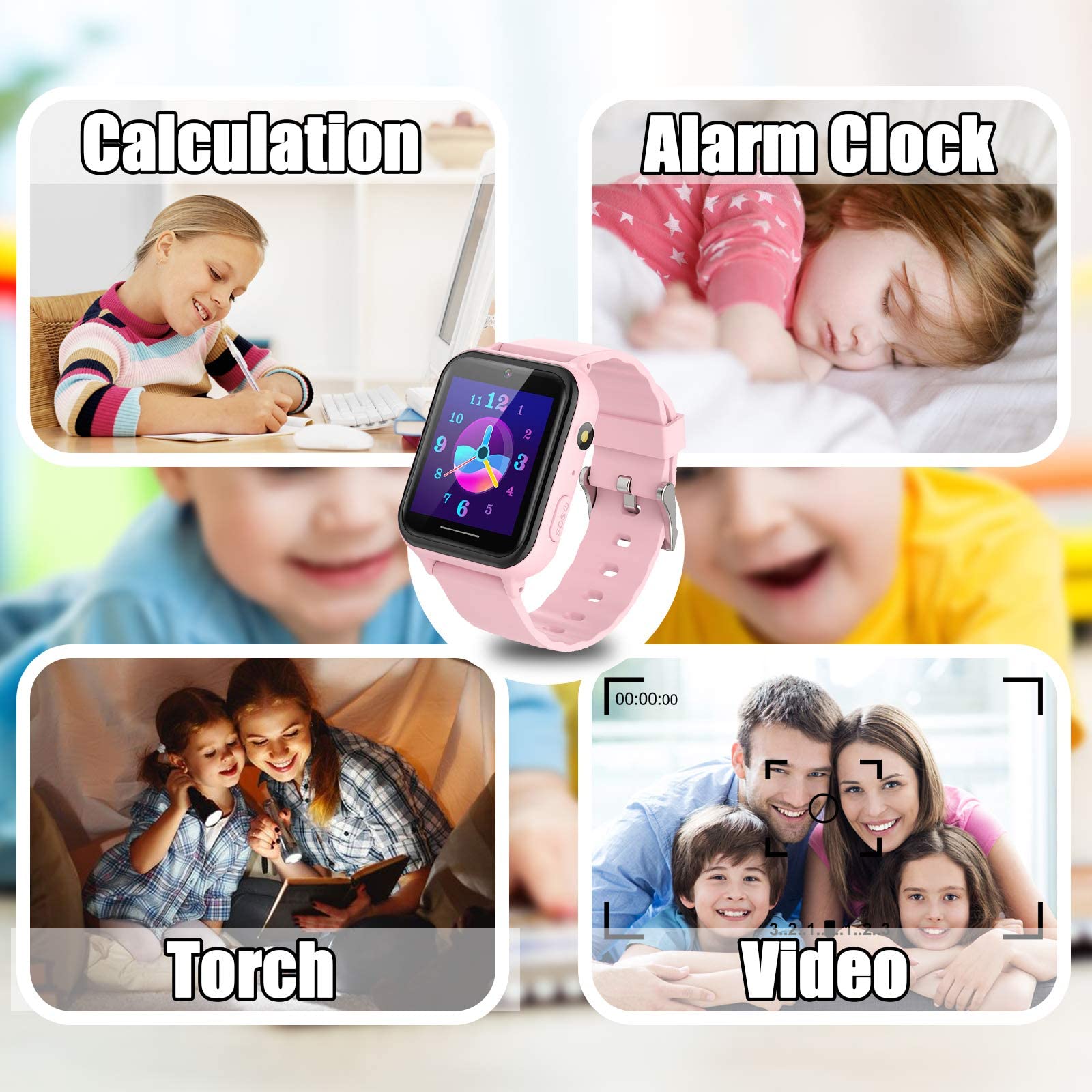 PTHTECHUS Smart Watch for Kids - Boys Girls Smartwatch with 2 Way Phone Need 2G SIM to Call SOS Games Music MP3 Player HD Selfie Camera Calculator Alarm Timer 12/24 Hours for 4-13 Years Old Students