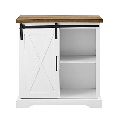 Walker Edison Abbey Modern Farmhouse Sliding X Barn Door Accent Console, 32 Inch, White