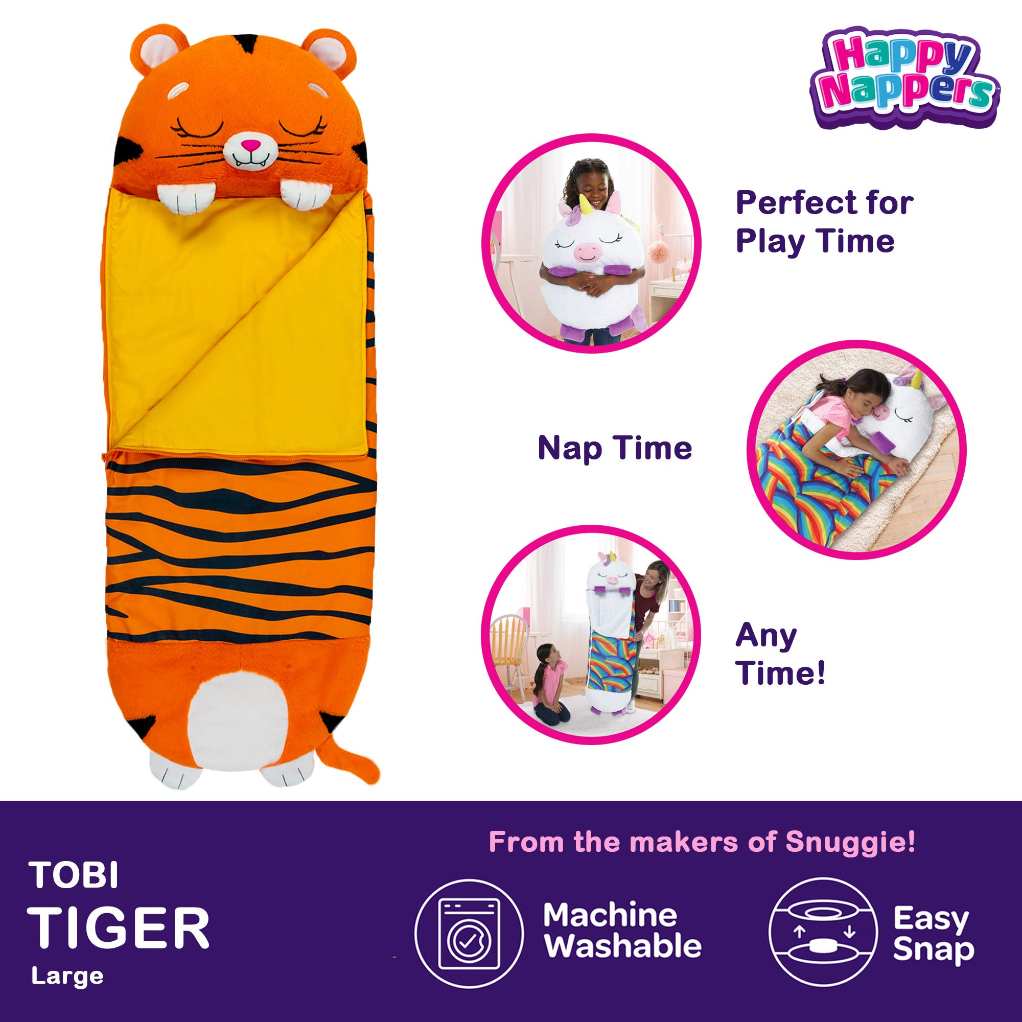 Happy Nappers Pillow & Sleepy Sack- Comfy, Cozy, Compact, Super Soft, Warm, All Season, Sleeping Bag with Pillow- Large 66β x 30β, Tiger