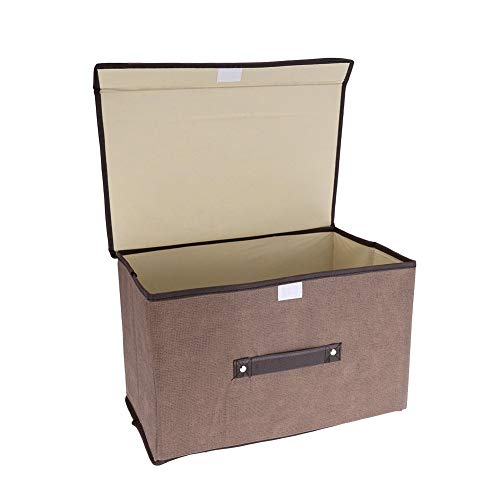 2 PCS/Set Fabric Storage Boxes with Lids Foldable Storage Cube Organizer Bins for Clothes Books Toys(Brown)