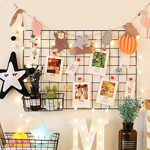 GBYAN 2 Pack Wall Grid Panels with Baskets Photo Display Wire Wall Organizer for Hanging Memo, Picture