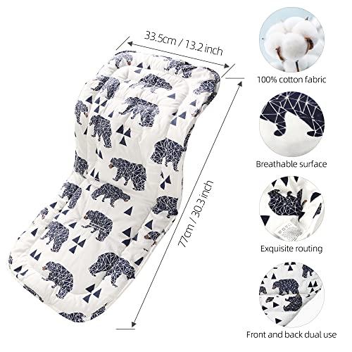 Baby Carriage Cushion, Universal Breathable Stroller Mat, Stroller Cushion for Strollers 100% Cotton, 34x78cm 1 Pack (Black Bear)