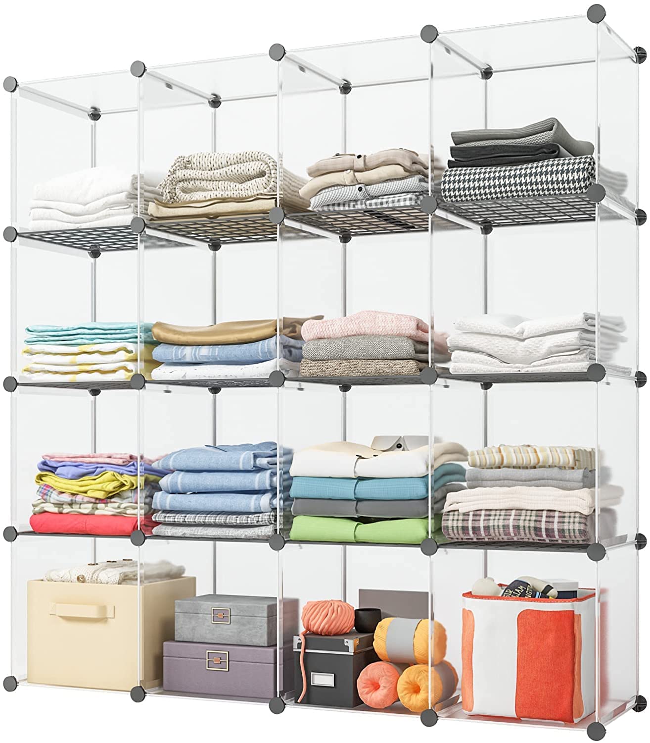 Aeitc Closet Organizer Add Wire Panels Cube Storage Organizer Protable Closet Storage Shelves Cubby Shelving Bookshelf Cube Organizer Storage Cubes, 16 Cubes, White