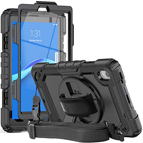 Herize Case for Lenovo Tab M8 HD TB-8505F TB-8505X / Smart Tab M8 TB-8505FS/ Tab M8 FHD TB-8705F with Pen Holder Screen Protector | Three Layer Sturdy Rubber Case W/Stand Hand Strap Shoulder Strap