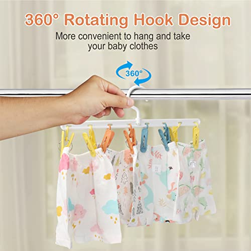 Baby Clothes Organizer Hangers with Clips, 360° Rotating Kids Pants Hangers, Space Saving, Vimiv Non-Slip Racks for Newborn Children Infant Toddler Towel Bib Sock Hangers w/16 Clips, 2 Pack Bulk