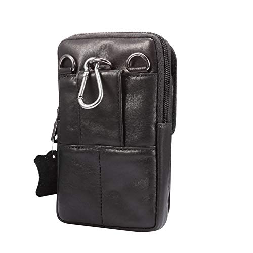 Genuine Leather Cell Phone Belt Holster Waist Bag Crossbody Purse Travel Bag for Galaxy S20+ S10 Plus,A30s,A10s,A50,Note9,Note 8, Google Pixel 4 XL,Xiaomi Mi 9T, Redmi 8A,OnePlus 7T,BLU Vivo XL5-Black