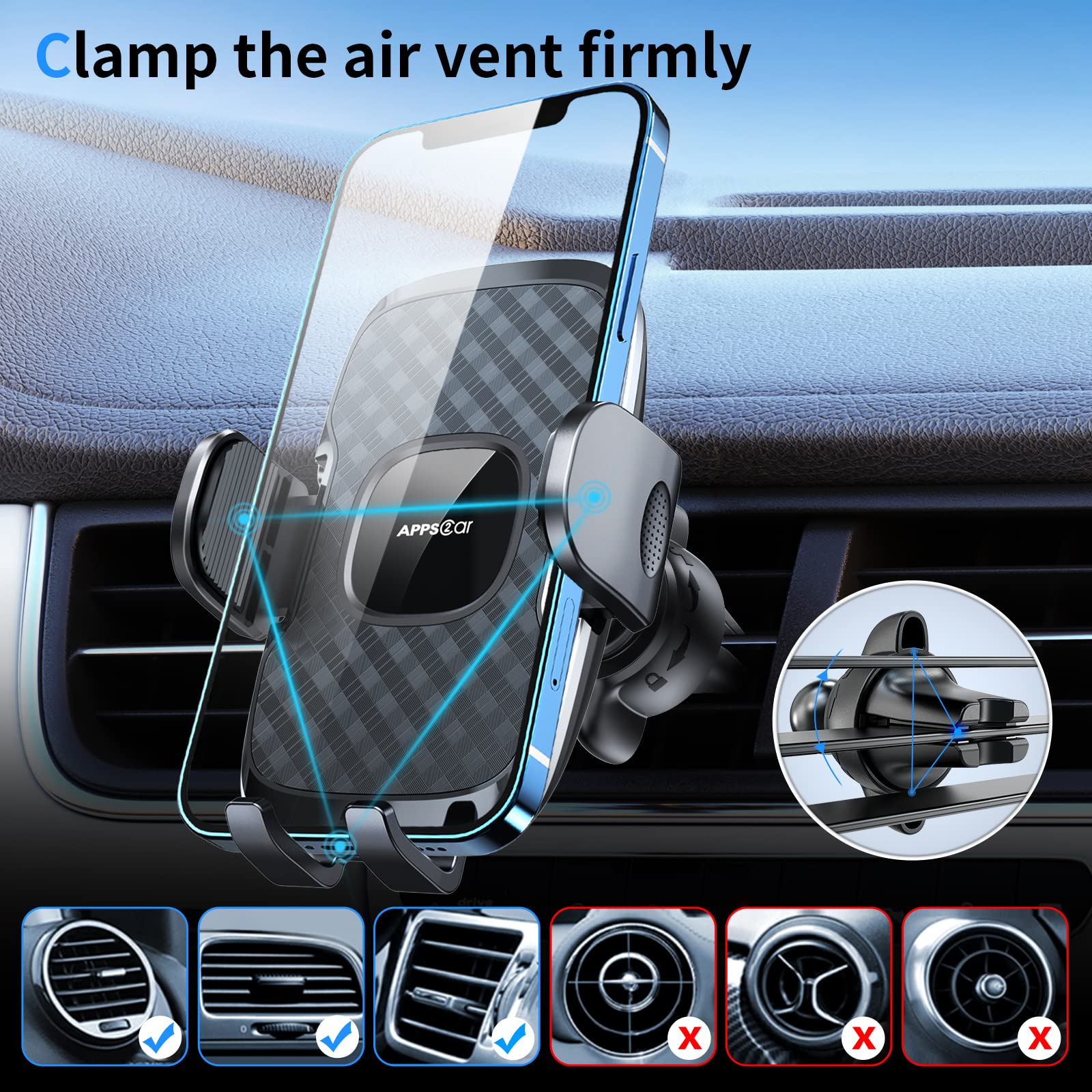 APPS2Car Car Phone Holder Mount, Universal 3-in-1 Dashboard/Windshield/Air Vent Cell Phone Holder, [Stronger Suction & Anti-Shake Stabilizer] Gooseneck Truck Phone Mount Compatible with iPhone