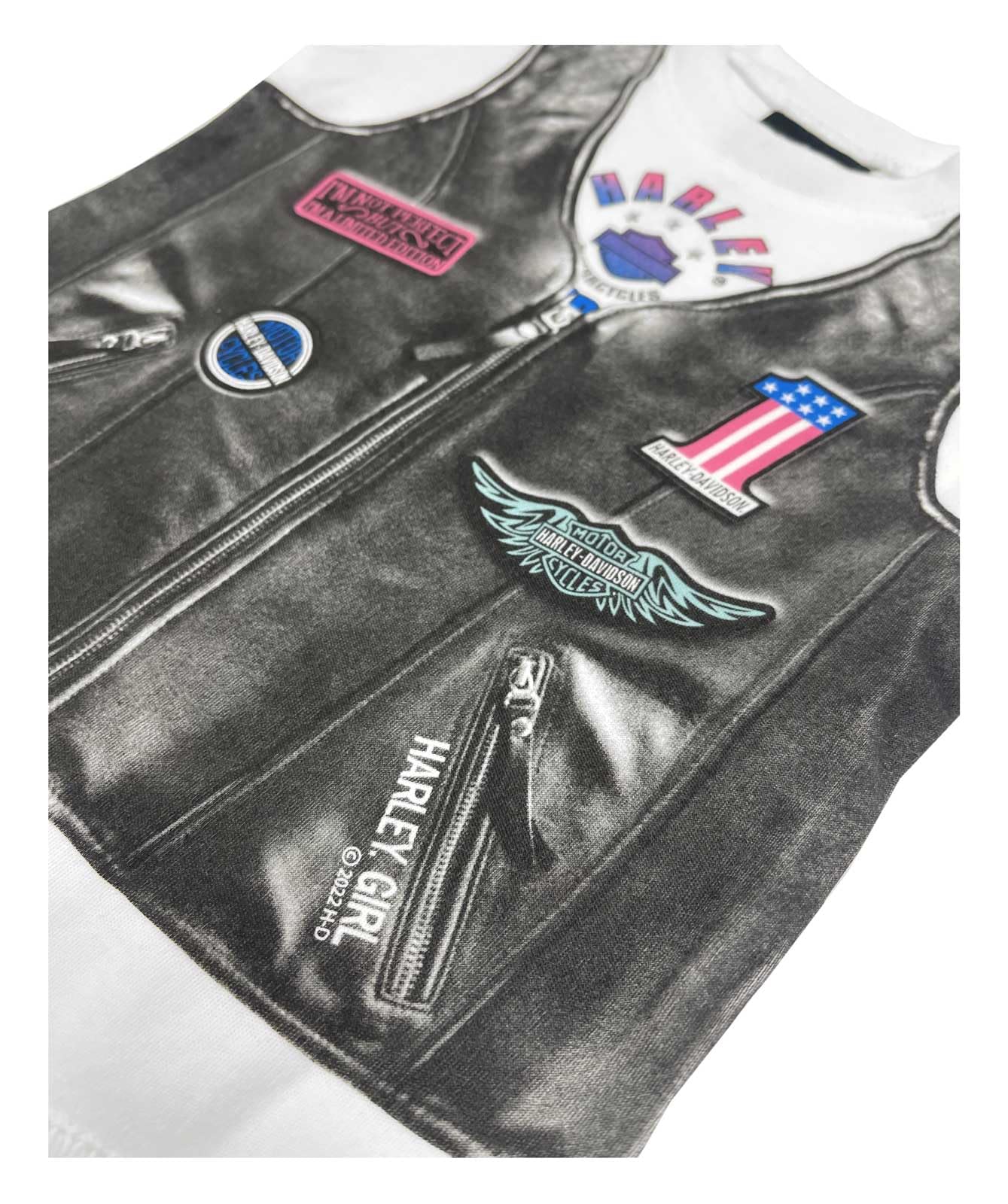 Harley-Davidson Baby Girls' Faux Leather Vest Short Sleeve Creeper (3/6M)