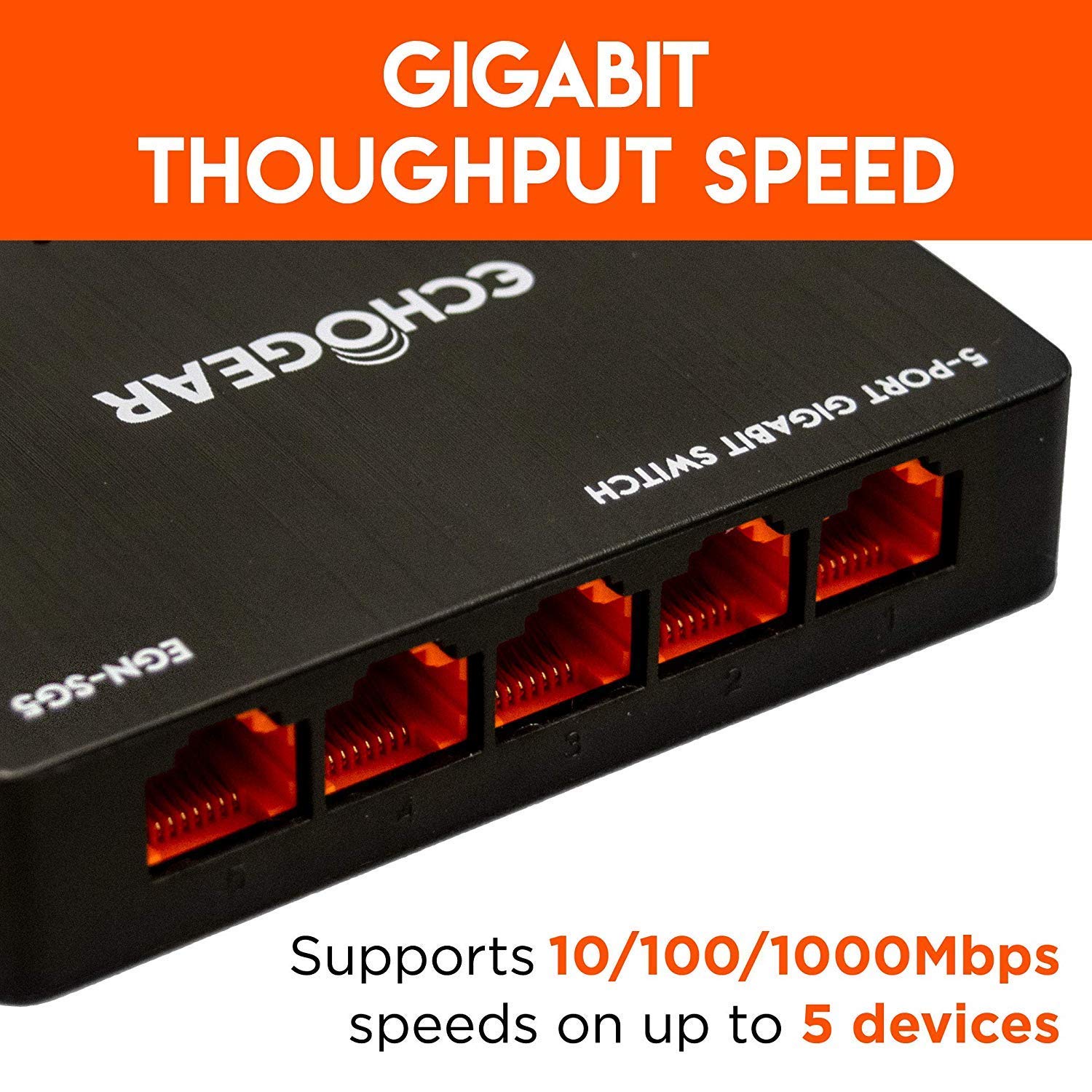Echogear 5 Port Gigabit Ethernet Switch - Plug & Play Unmanaged Switch with Auto-Negotiation, Full Duplex Control, & Auto MDI/MDI-X - Expand Your Network with 5 10/100/1000 Ethernet Ports