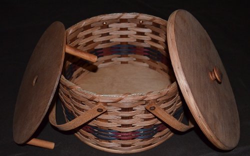 Amish Wares Round Double Pie Basket with Two Swivel Handles, Divider Tray and Lid - Authentic and Collectible Basket Handmade in USA