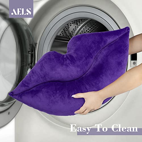 AELS 3D Large Lips Throw Pillows Smooth Soft Velvet Decorative Throw Pillows Love Pillows Cute Pillow 24 X 12 inches for Couch Sofa Bed Living Room Bedroom, Purple