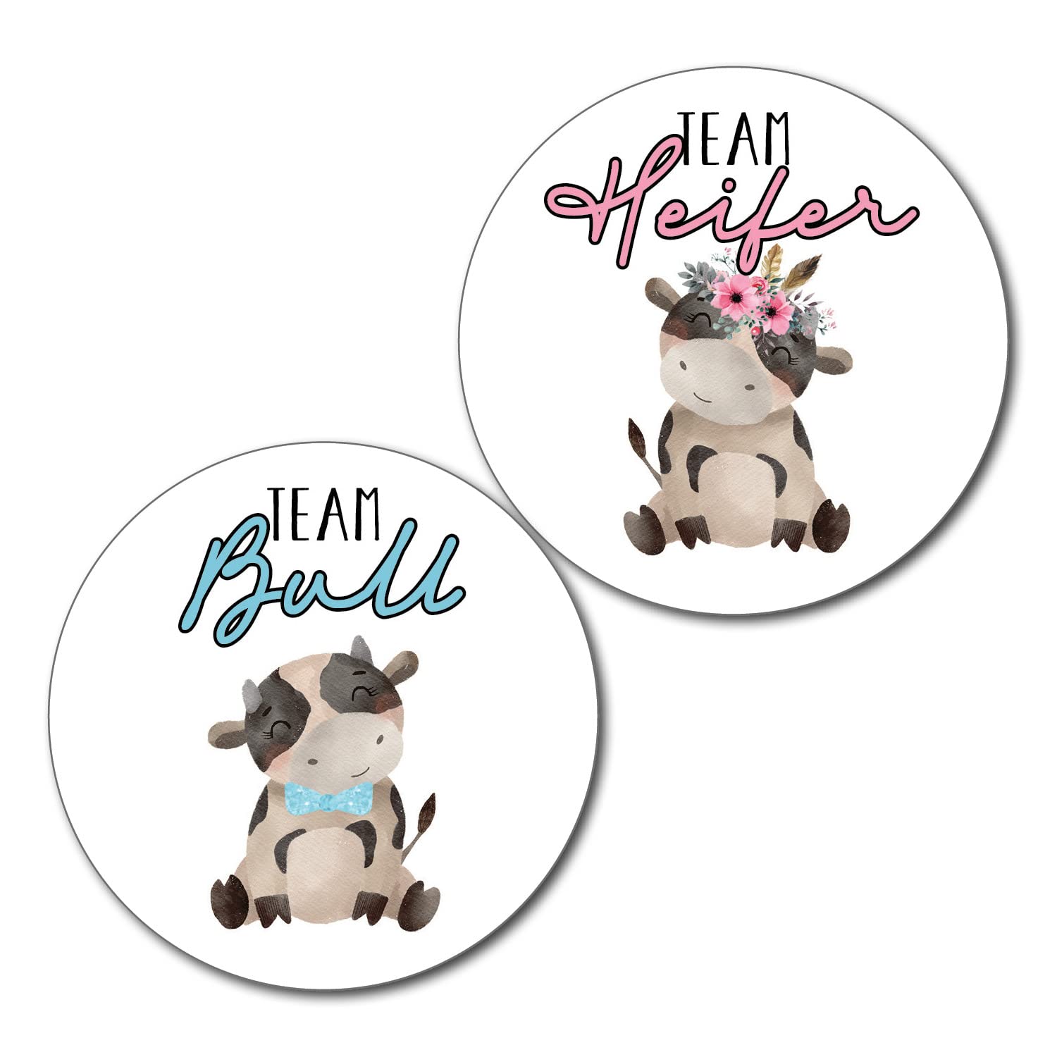 36 2.5-inch Cow Team Bull and Heifer Gender Reveal Party Stickers