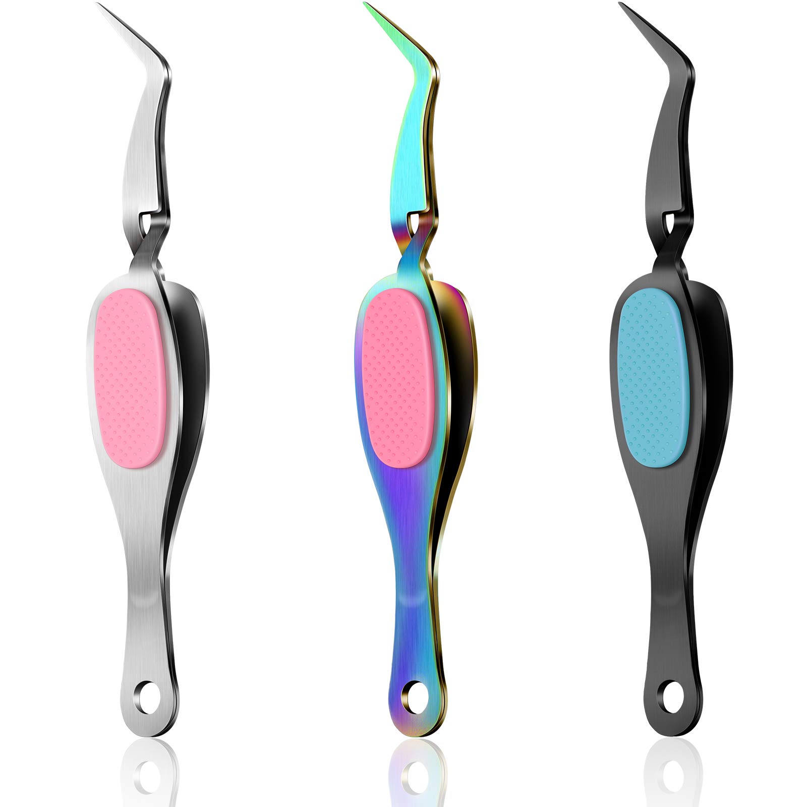 Craft Tweezers Cross Locking Precisiontweezers Stainless Steel Soft-grip Tweezers Pointed Tip Cutting Pliers for DIY Craft Jewelry Eyelash Extensions Nail Beading Tool(Curved Style,3 Pieces)