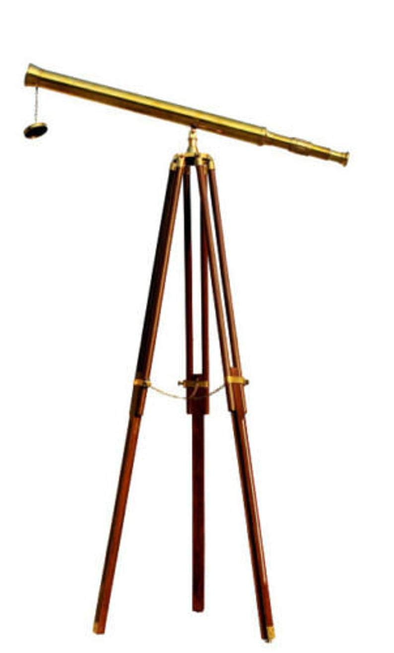 Hassanhandicrafts Marine Vintage Style Spyglass Scope 39" Single Barrel Brass Telescope with Wooden Tripod Stand