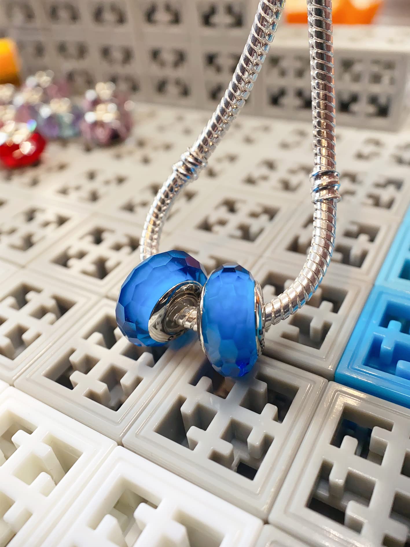 2Pcs Sterling Silver 925 Murano Charms Fit Pandora Bracelet&Necklace Original Diy Sky Blue Clear Beads With Gift Box