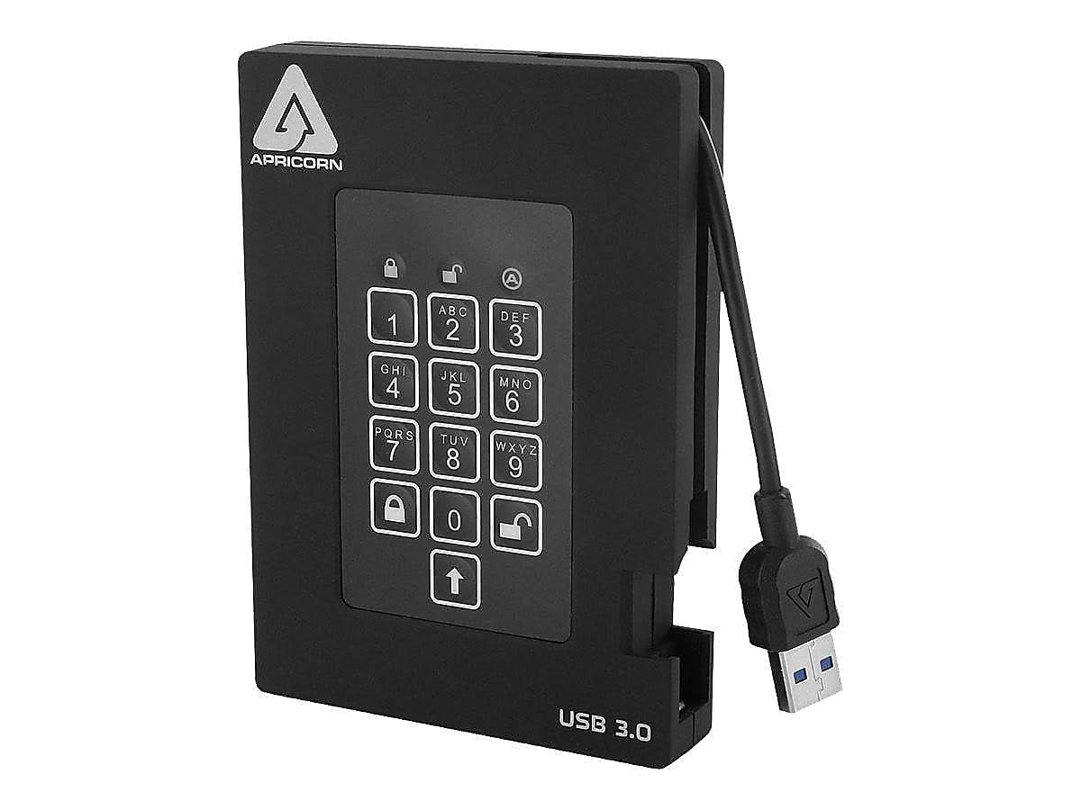 Apricorn 2TB Aegis Padlock Fortress FIPS 140-2 Level 2 Validated 256-Bit Encrypted USB 3.0 Hard Drive with PIN Access (A25-3PL256-2000F)