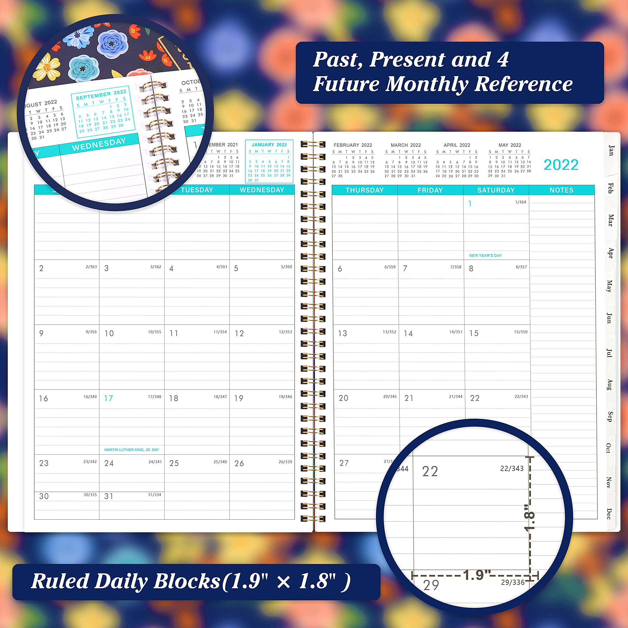 2022-2023 Monthly Planner/Calendar - Jan 2022 - Jun 2023, 18 Month Planner with Tabs & 11 Notes Pages, 9" × 11", Twin-Wire Binding and Two-Side Pocket, Perfect Organizer