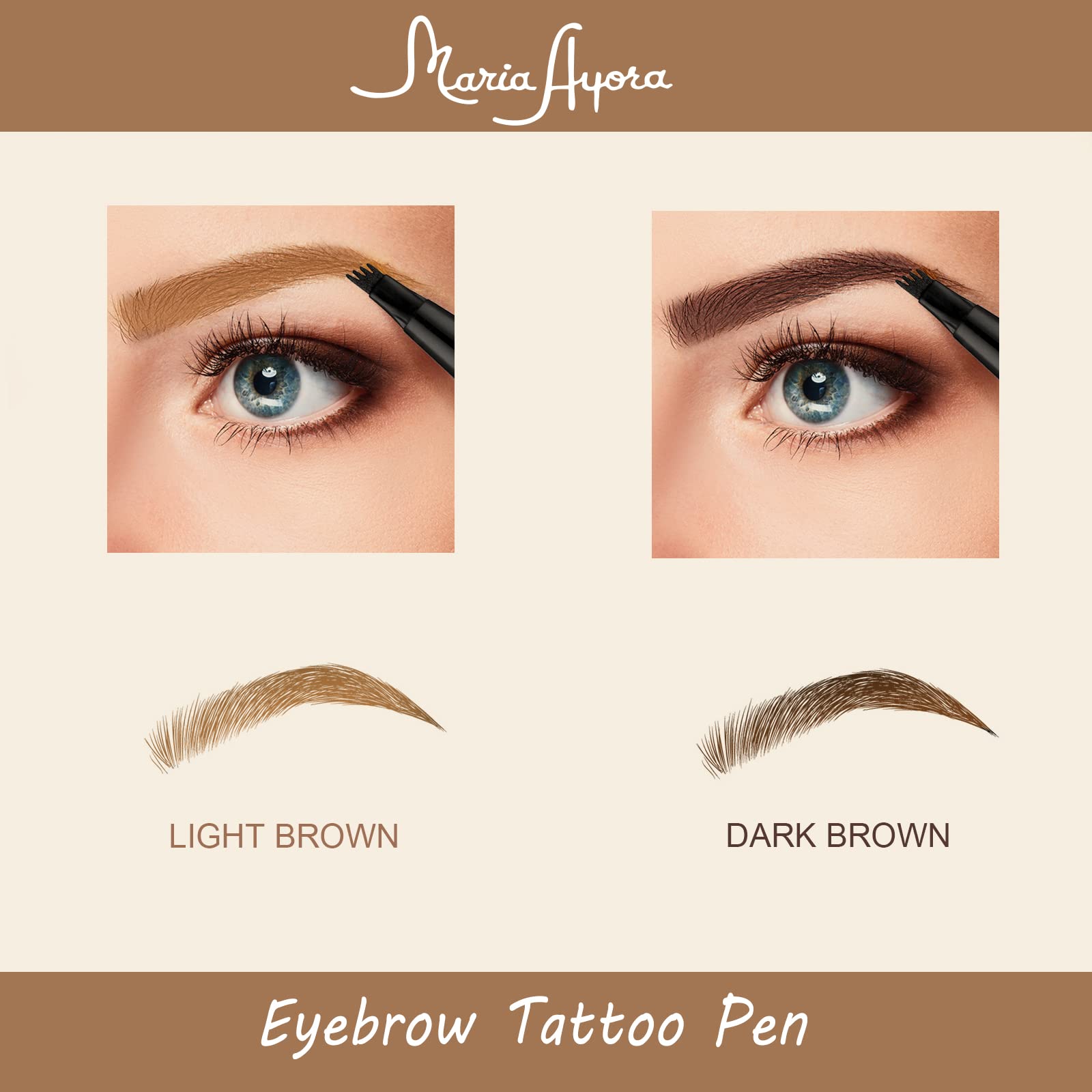 2PCS Maria Ayora Natural Looking Microblading Eyebrow Pencil with Innovative Micro-Fork Tip Applicator, Natural & Long-lasting Eyebrow Pen Makeup, Waterproof & Smudgeproof, Vegan (Dark Brown)