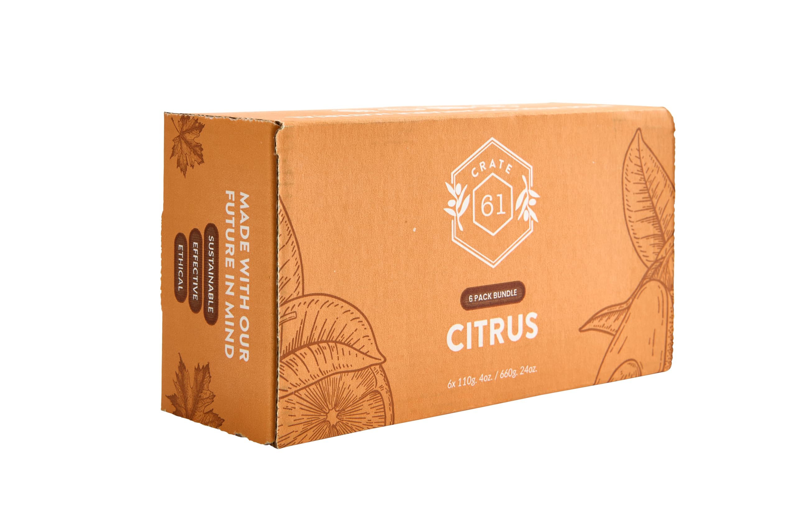 Crate 61 Organics, Handmade in Canada, Plant Based Cold Process Natural Bar Soap, With Premium Essential Oils, Dry Skin, Pack of 6 (Citrus)