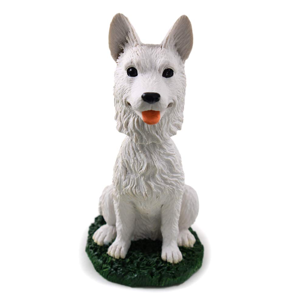 Animal Den German Shepherd White Dog Bobblehead Figure for Car Dash Desk Fun Accessory