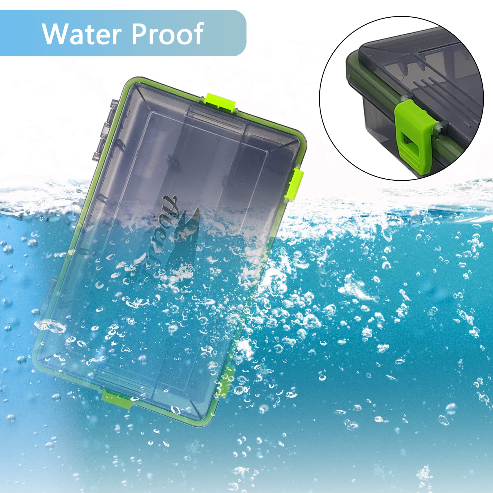 2PC Aventik Waterproof Fishing Tackle Boxes Hooks Storage Trags Organizer Box Transparent Adjustable Dividers Hold Terminal Fishing(3500M-Green&Red)