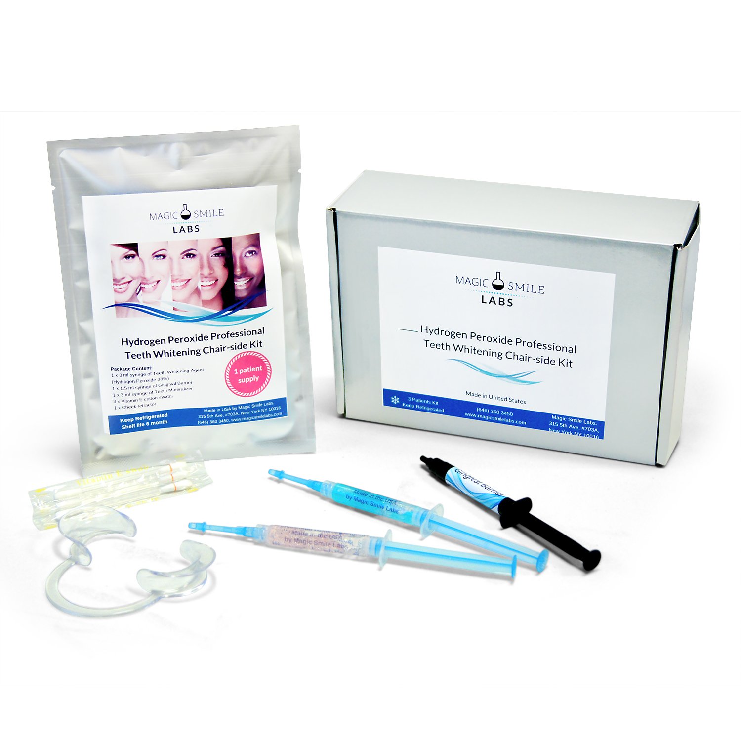 Chair-Side Teeth Whitening Kit - 3 Patients - In-Office Teeth Bleaching - 28% HP - For Sensitive Teeth - Ready to use whitening kit - Made in USA