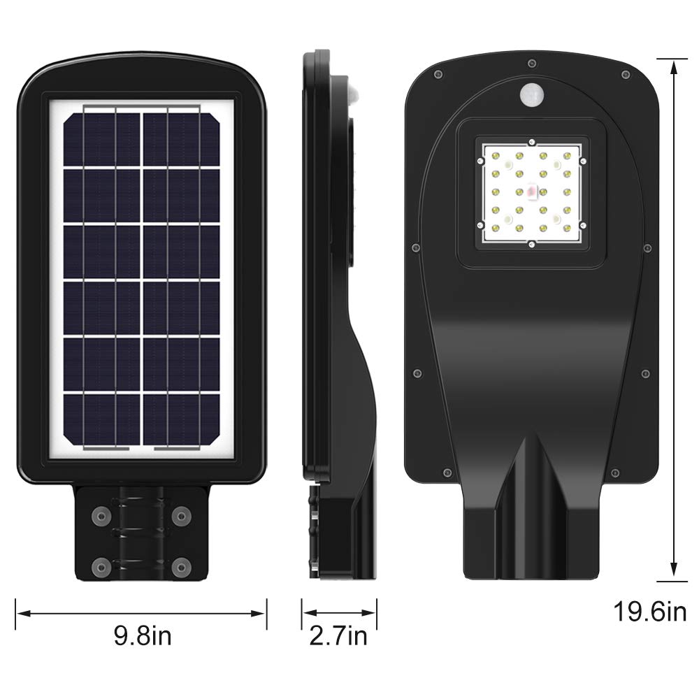 200W LED Solar Light, Motion Sensor Equipped, Dim to Bright Mode Changing Supported, Shoebox Light with 180 Degree Adjustable Arm Pole, IP68 Waterproof, 6000K Daylight for Outdoor Use (black, 200W)