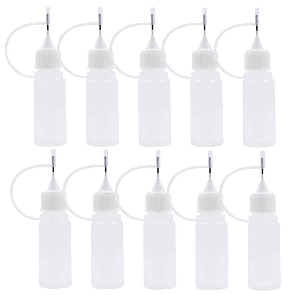 AKOAK 12 Pcs Plastic Squeezable Tip Applicator Bottle,Dropper Bottles with Needle Tip Caps for Glue/Liquid/Oil,Capacity 15ml (White cap)