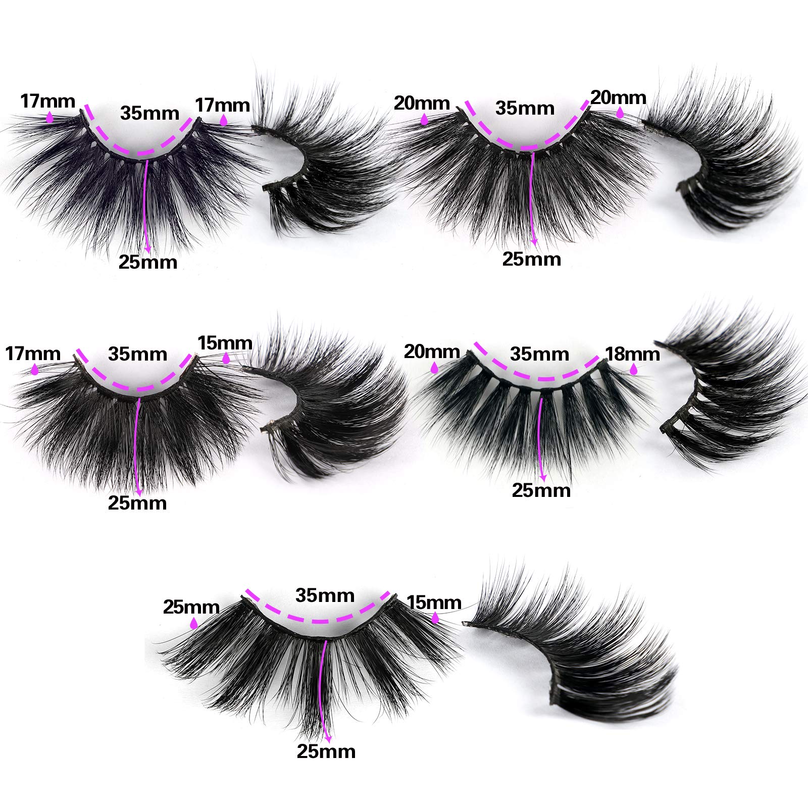 25mm Lashes Faux Mink Long Dramatic Lashes Synthetic False Eyelashes 30 Pairs 10 Styles