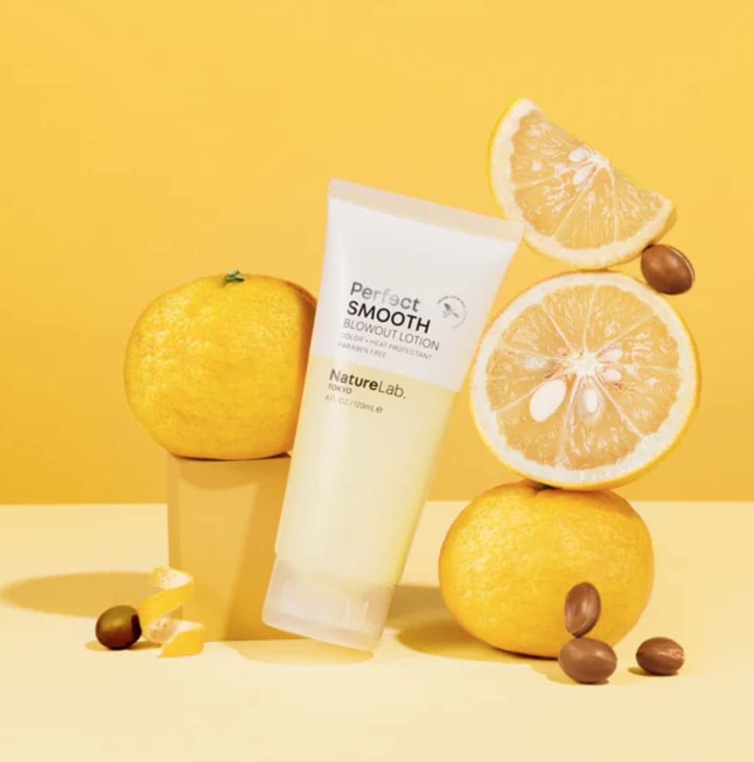 NATURELAB. TOKYO Perfect Smooth Blowout Lotion: Heat and Color Protection, Control Unruly Hair, Detangle, and Hydrate for Smooth, Sleek Hair I 4 FL OZ / 120ml