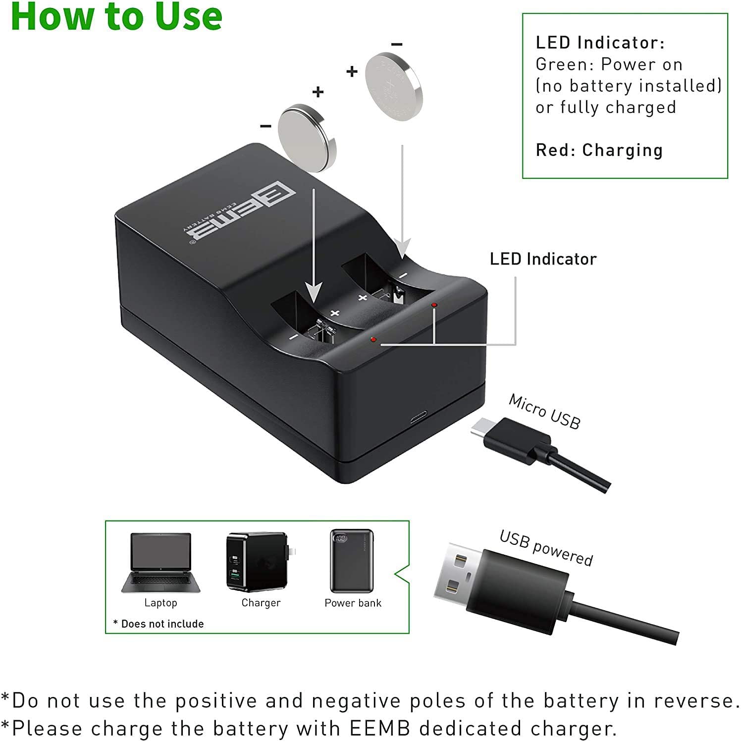 EEMB LIR2025 Rechargeable Li-ion Battery Charger with 4PCS 3.7V Lithium-ion Coin Button Cell Batteries 40mAh