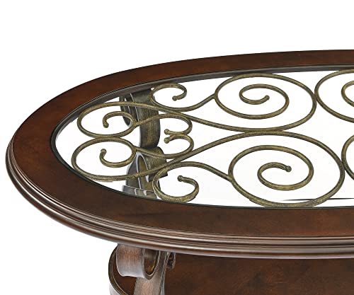 Aperturee 2-Tier Brown Vintage Wooden Cocktail Table Coffee Table with Glass Table Top Metal Legs End Table Sofa Side Table for Living Room Bedroom Office (Brown-1)