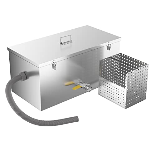 BEAMNOVA Commercial Grease Trap 25lbs Stainless Steel Interceptor, Side Inlet for Restaurant Home Kitchen Tools