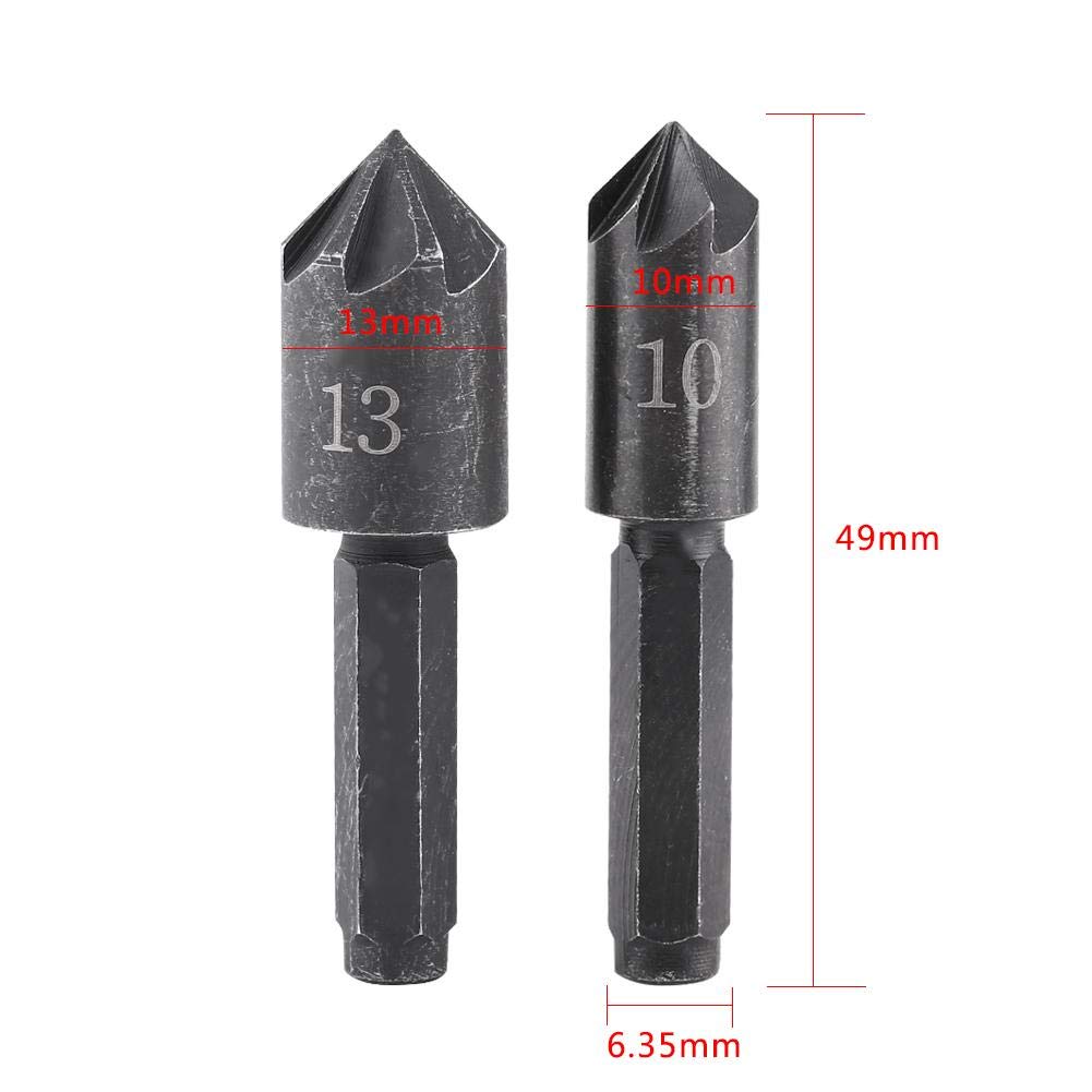 Chamfer Bit,7 Flute 82 Degrees 1/4" Hex Shank High Carbon Steel Countersink Cutter Bits for Wood, Plastic and Other Soft Material(2pcs)