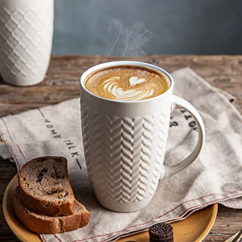 AmorArc Extra Large Coffee Mugs Set of 6, 22oz Ceramic Tall Coffee Mugs Set with Textured Geometric Patterns for Coffee/Tea/Beer/Hot Cocoa, Dishwasher & Microwave Safe,Beige