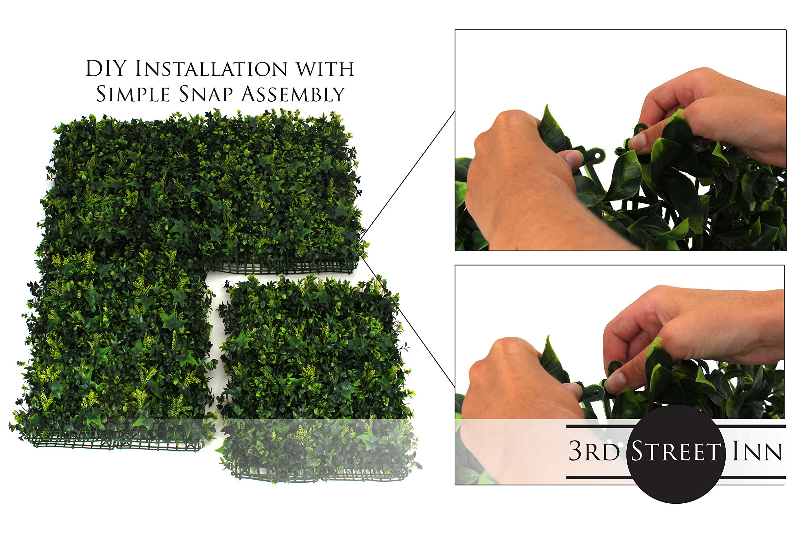 3rd Street Inn Greenery Panel - Artificial Hedge Wall - Fake Plant Wall Backdrop - Privacy Screen - Interlocking Panels - Indoor Outdoor Décor (12, English Garden)