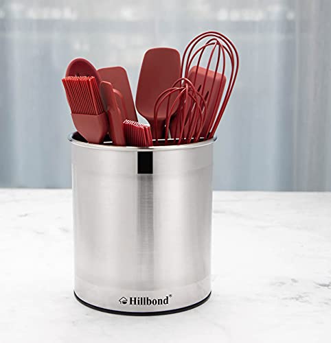 Hillbond Stainless Steel Utensil Holder with Removable Divider for Easy Clean, 360° Rotating Kitchen Utensil Crocks with Weighted Base for No Tipping Over, Utensil Caddy Organizer (EXTRA LARGE)