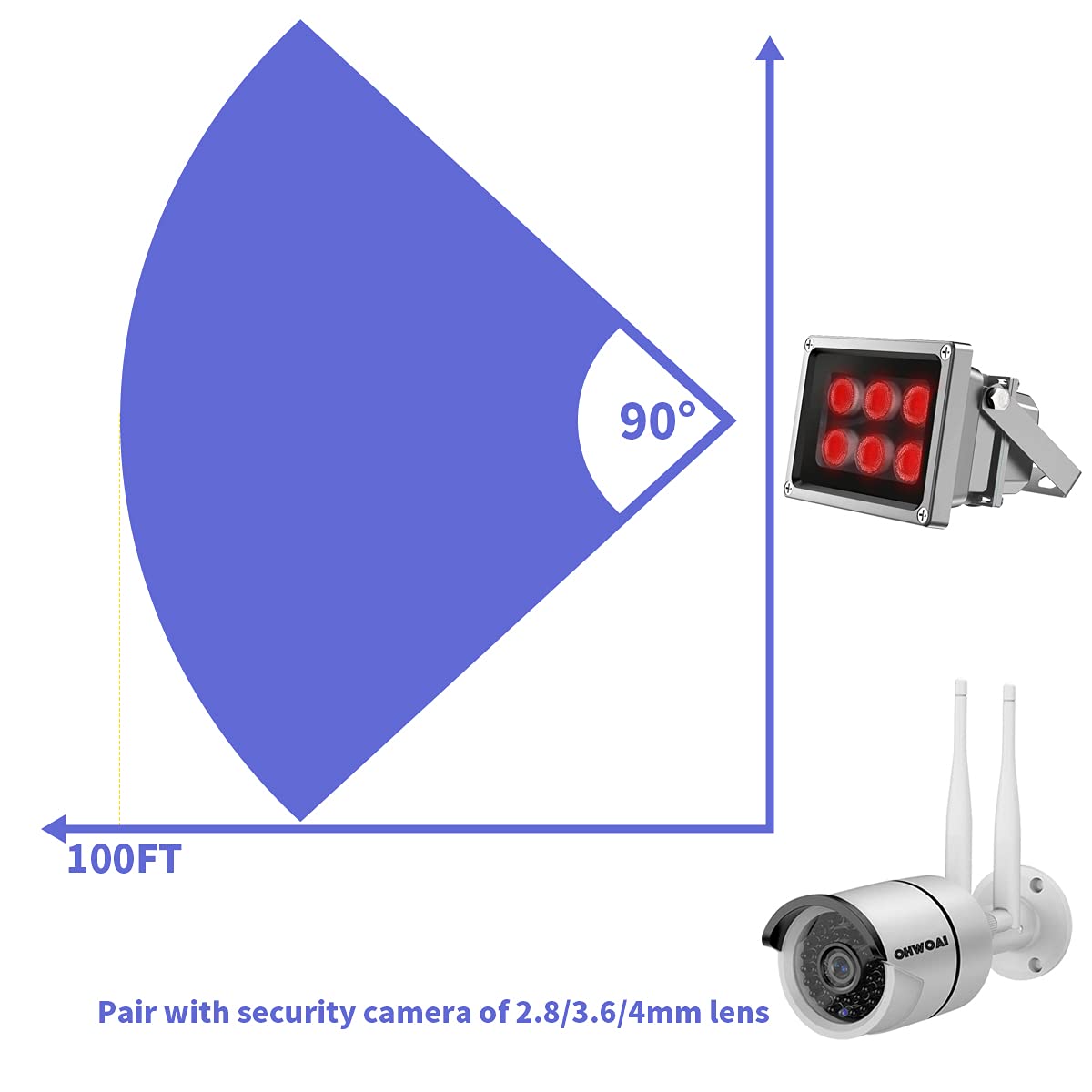 OHWOAI IR Illuminator, 6 LED IR Lights 850nm, Long Range Infrared Light, Outdoor Waterproof Lamp Night Vision, 10ft 12V 2A Power Supply