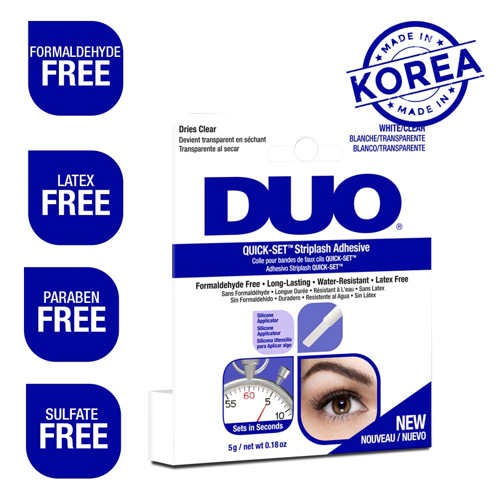 DUO Quick-Set Strip Lash Adhesive - White/Clear, Latex-Free, Water-Resistant, Long-Lasting, Lash Glue, 0.18 oz, 2-Pack