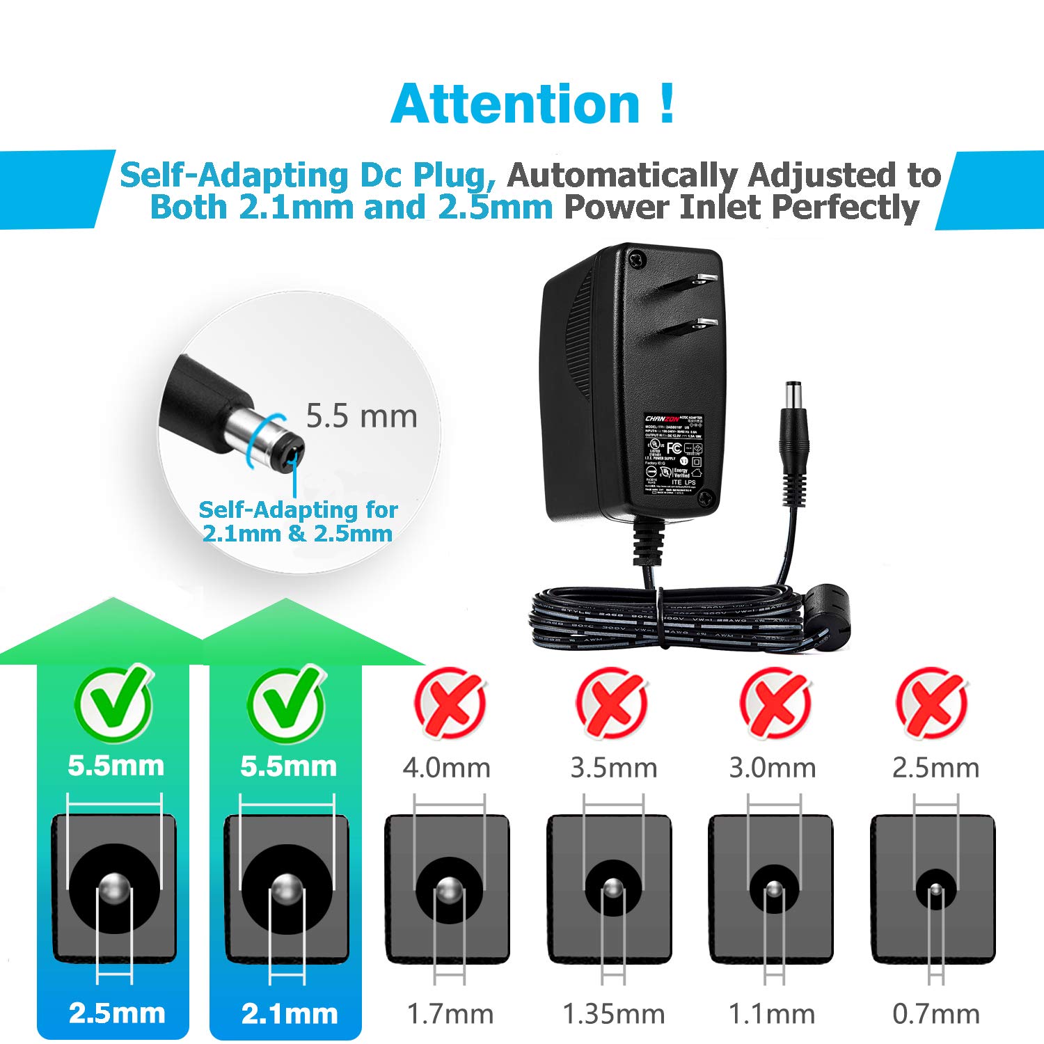 Chanzon 12V 1.5A 18W Power Supply AC DC Switching Adapter, 12 Volt 1.5 Amp AC/DC Wall Wart Converter Transformer, 100-240v 50 60HZ Input with 12vdc 1500ma Output