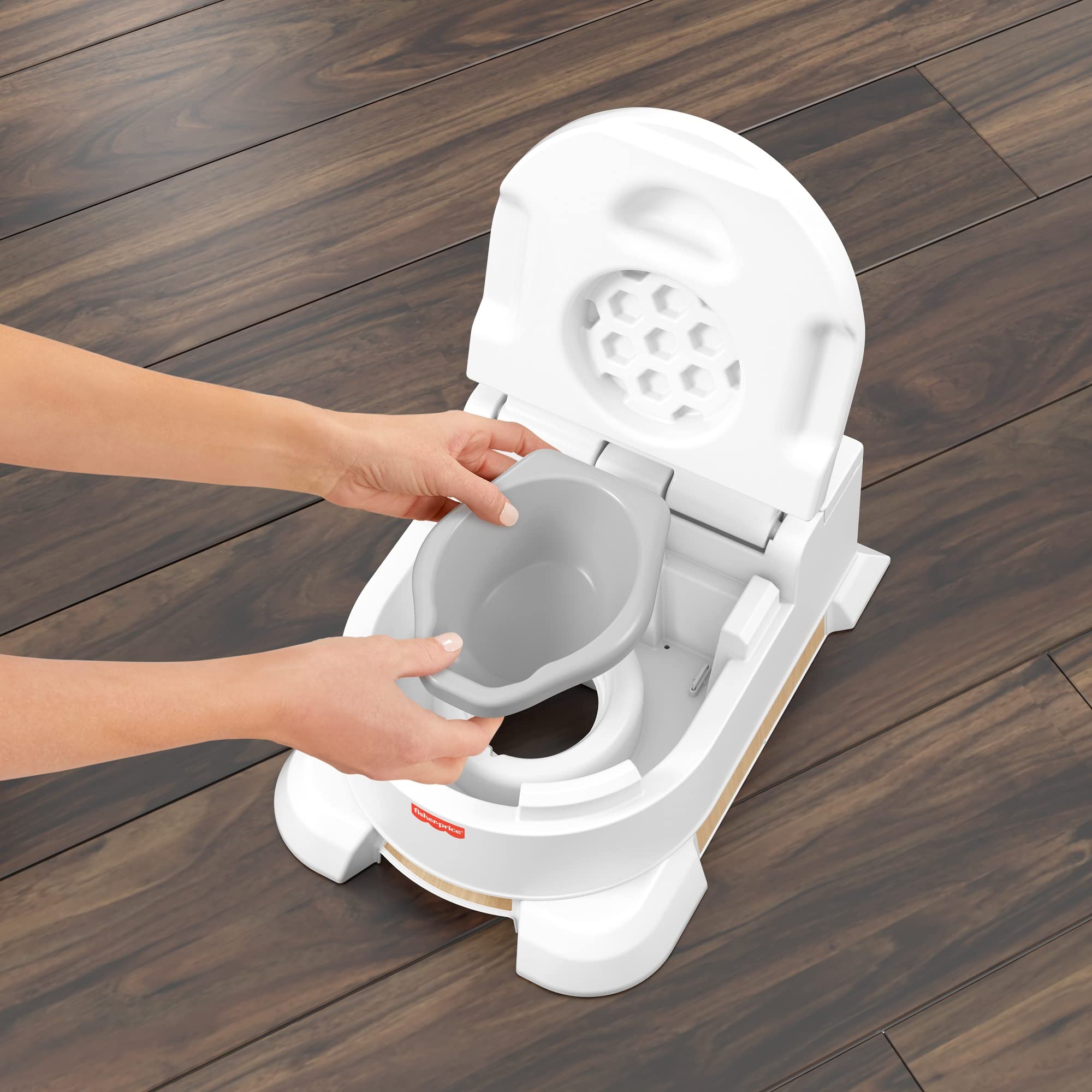 Fisher-Price Home Decor 4-in-1 Potty β Modern Infant to Toddler Potty Training Toilet and Step Stool with Removable Potty Ring, HBX68