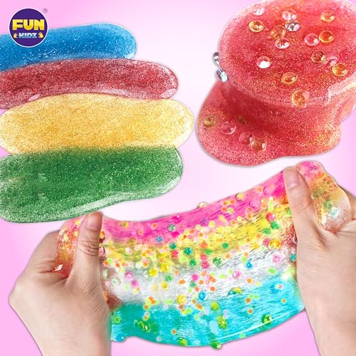 35.16 FL OZ Crystal Clear Slime for Kids, FunKidz 4 Pack Huge 1040 ML Glassy Slime Pack Toy Premade Water Slime Kit for Girls Boys Party Gift