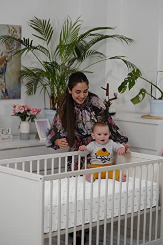 BaeBae Goods Premium Crib Sheets for Baby Boys and Girls, 4 Pack, Soft and Breathable Jersey Knit Fitted Sheet Set, Grey and White, Cute Gender Neutral Nursery Mattress Bedding, Universal Fit