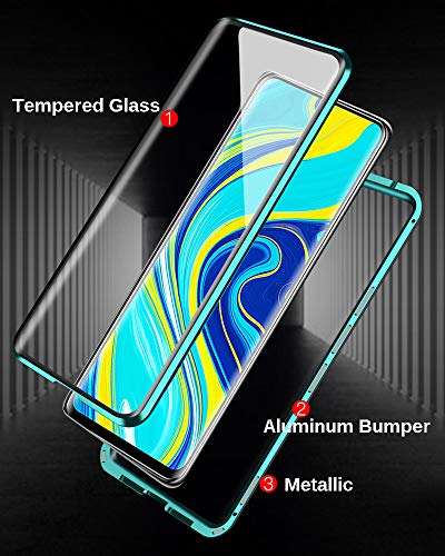EabHulie Redmi Note 9 Pro Case, 360° Full Body Transparent Tempered Glass with Magnetic Adsorption Metal Bumper Case Cover for Xiaomi Redmi Note 9S / 9 Pro / 9 Pro Max Silver