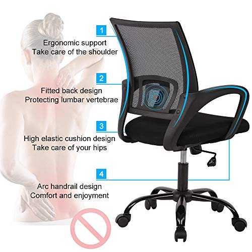 Home Office Chair Desk Chair Computer Chair Ergonomic Chair Mid Back Mesh Chair Adjustable Height Swivel Task Executive Chair, with Lumbar Support & Armrest Cheap Small Rolling Task with Wheel,Black