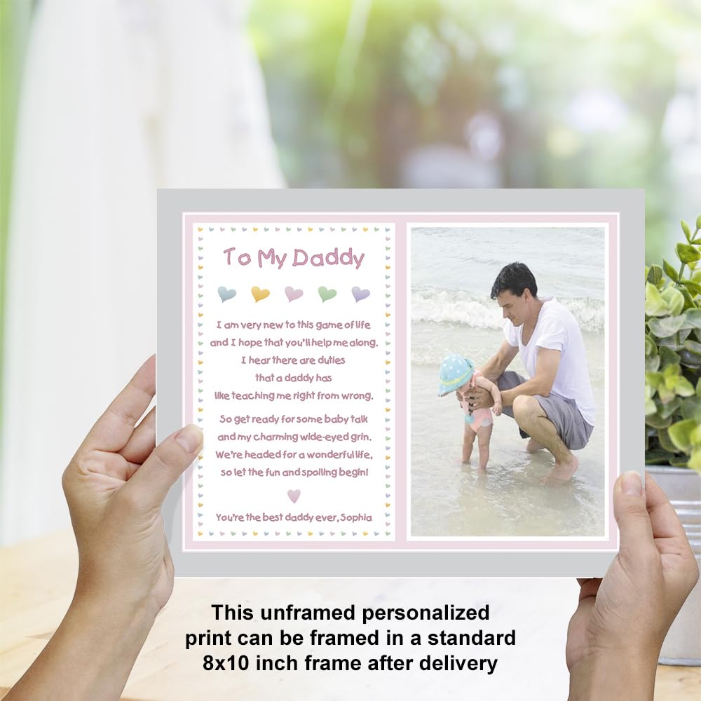 Baby Girl to Daddy Gift for Valentine's Day or Birthday, 8x10 Print Personalized with Name and Photo