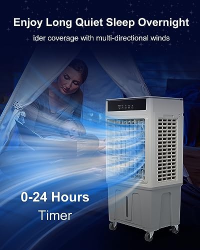 35’’ Portable Air Conditioner 3-IN-1 Evaporative Cooler, 30Ft Remote, 3 Speeds, 2800 CFM, 100 Degree Swing, 1050 sq. ft. coverage, 24H Timer, 6.8 Gallon Tank, 4 Ice Packs for Garage Patio Outdoor