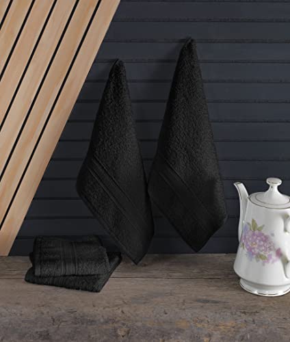 Cotton Fingertip Towels Set - 4 Pack Black Highly Absorbent, Soft Feel Fingertip Towels 11"x17"