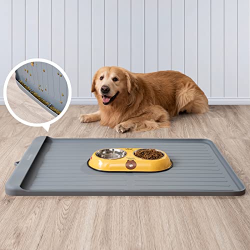 AECHY Dog Mat for Food and Water, Silicone Dog Food Mat with Pocket for Catches Spill and Residue, Multiple Sizes, Colors Dog Feeding Mat, Non Slip Cat Dog Water Bowl Mat with High Edges Cat Food Mat